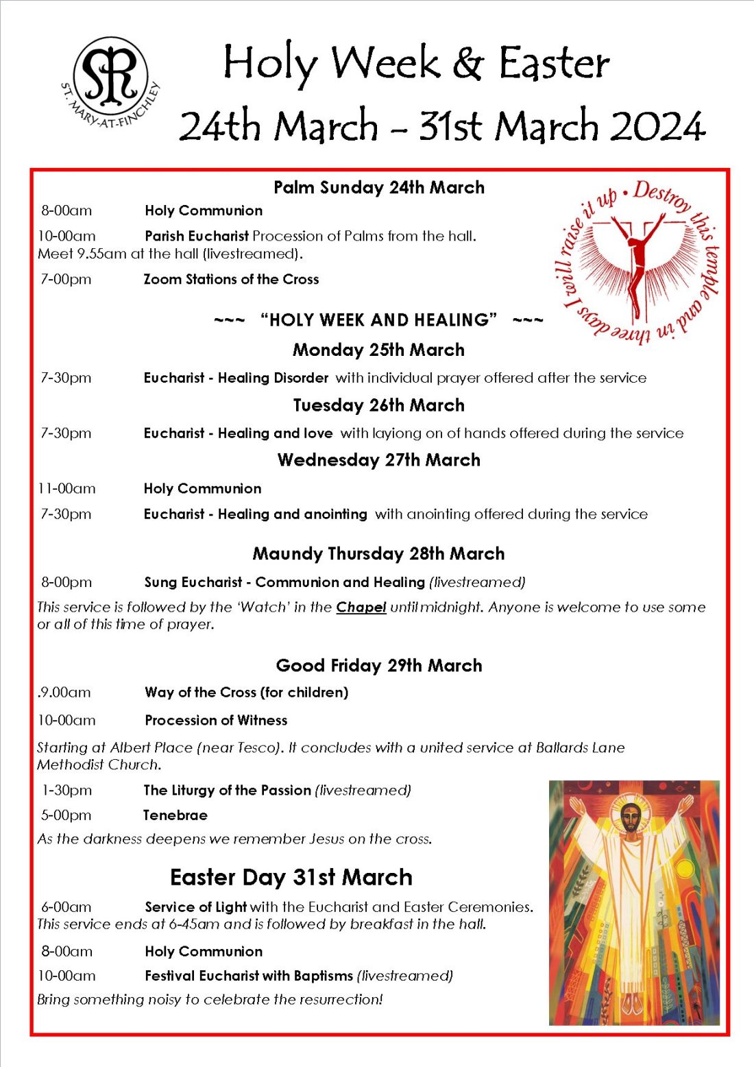 Holy Week and Easter 24th March - 31st March 2024 - St Mary at Finchley